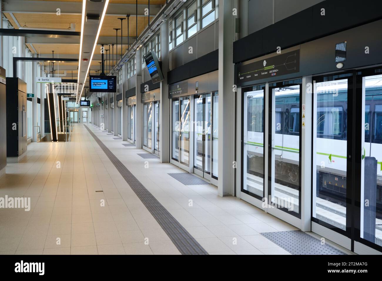 Platform of the REM Station at Ile-des-Soeurs, the light rail part of the Montreal Transit ...