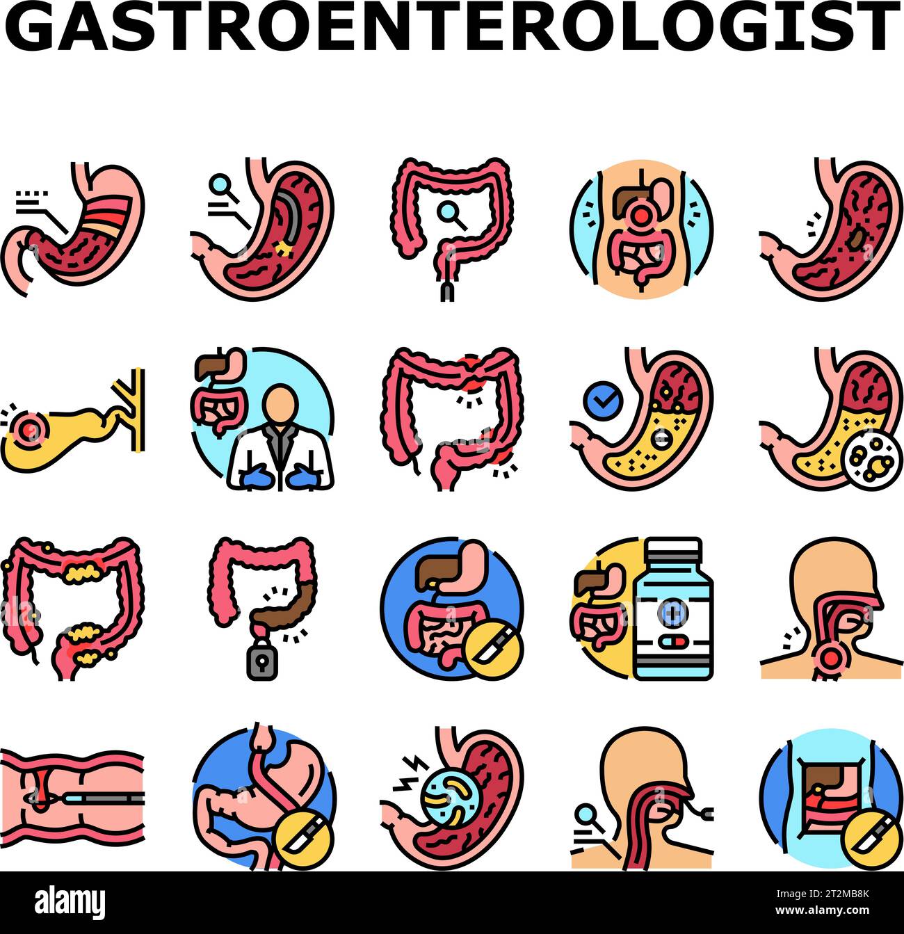 gastroenterologist doctor stomach icons set vector Stock Vector Image ...