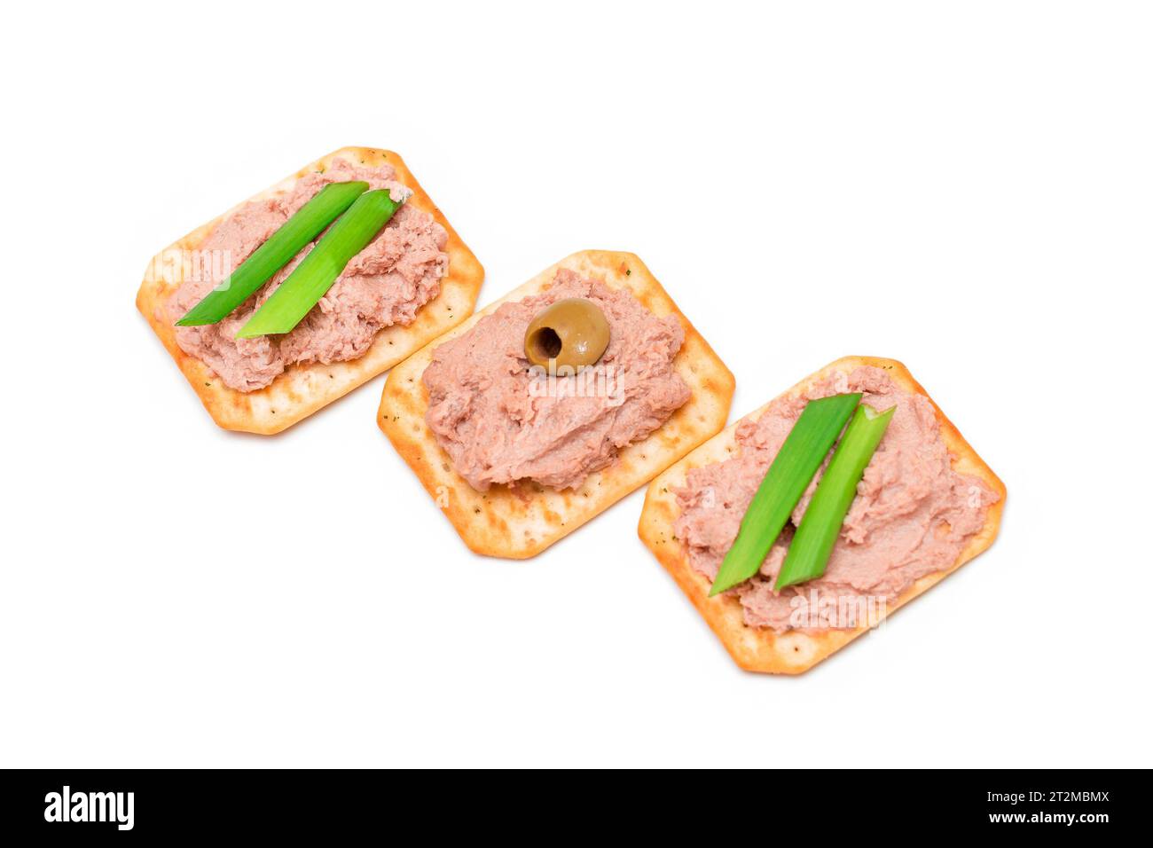 Crispy Salted Crackers with Liver Pate, Green Onions and Olives ...