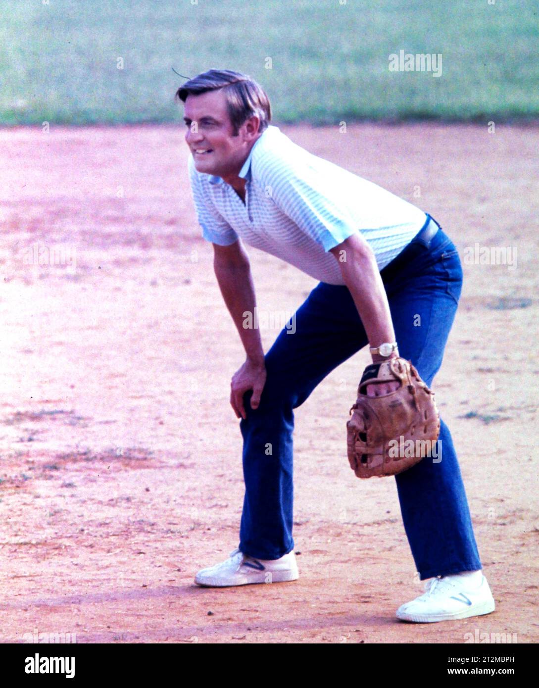 Senator Walter Mondale at a baseball game in Plaines GA in July 1976 ...