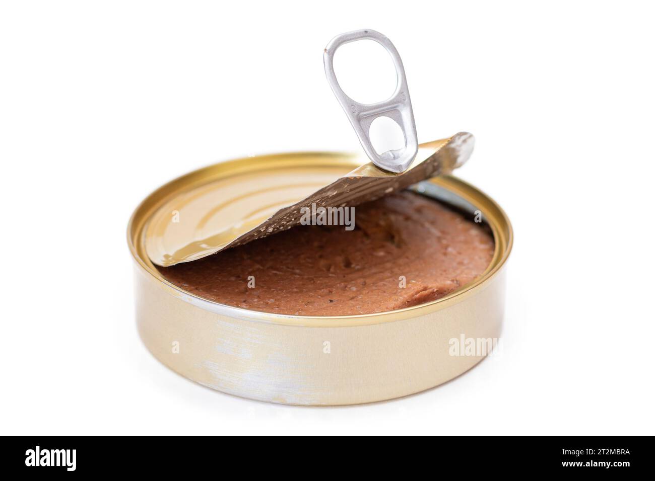 Opened Tin Can with Chicken Liver Pate Isolated on White Background ...