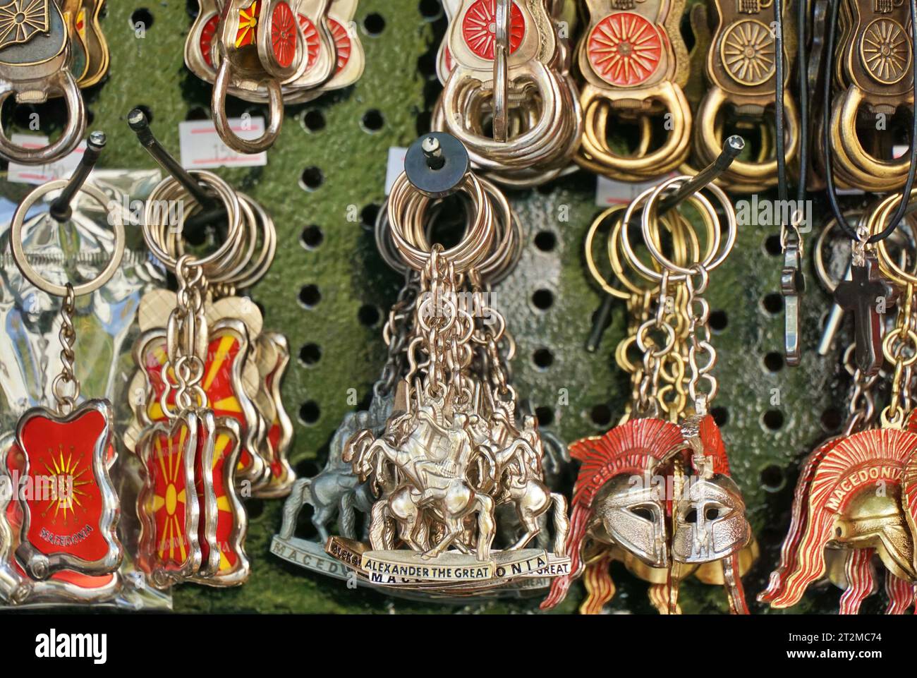 street selling of a souvenirs with traditional macedonian colors in ...