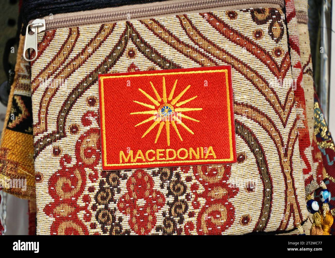 street selling of a souvenirs with traditional macedonian colors in ...