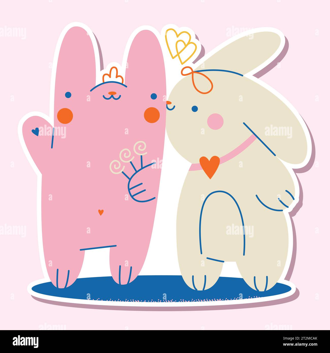 Cute kawaii pink rabbits pair sticker kid graphic Stock Vector Image ...