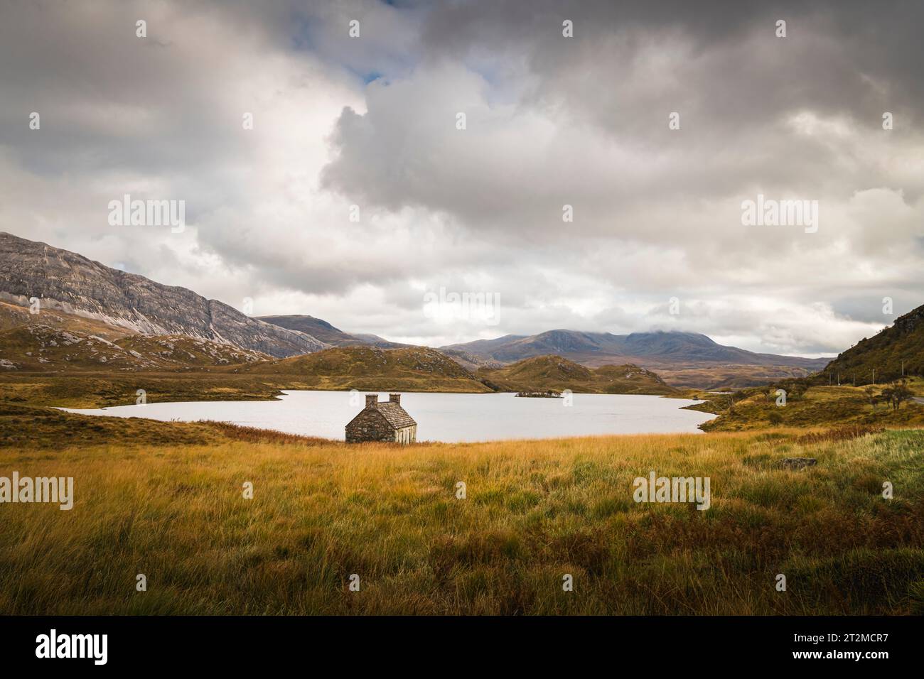 A cloudy autumnal HDR image of the Fishing Bothy at Loch Stack near Laxford Bridge on the NC500 ...