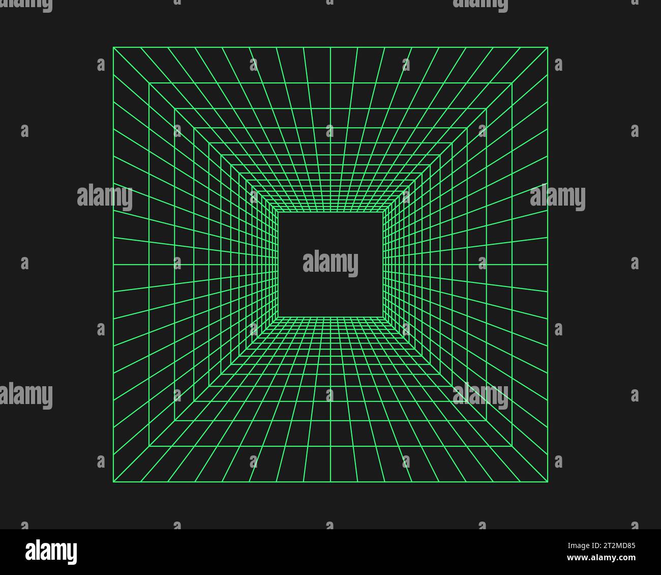 Cyber grid, retro punk perspective rectangular tunnel. Grid geometry tunnel, y2k element style ...