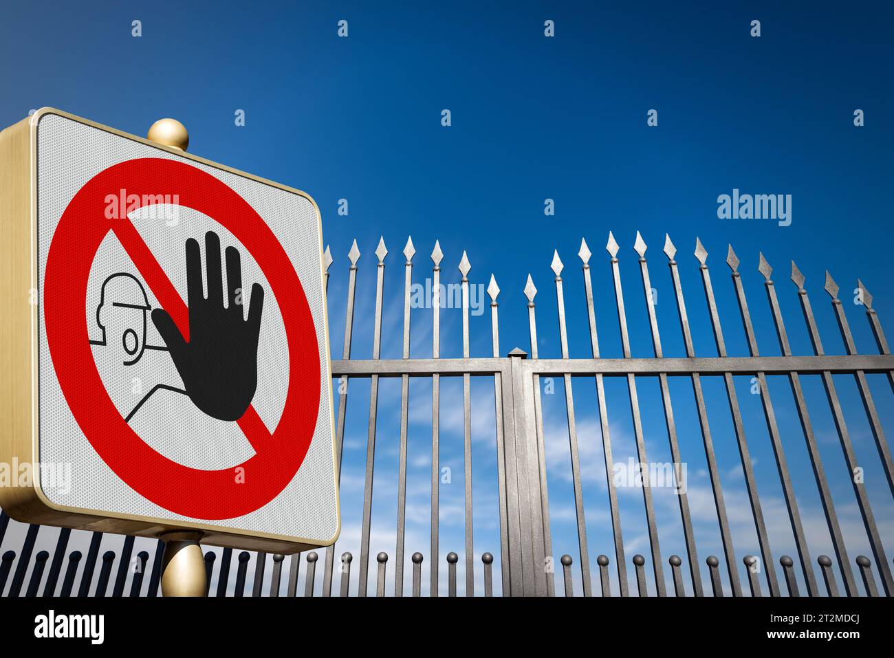 Closeup of a No Trespassing sign or Do Not Enter sign, and a closed ...