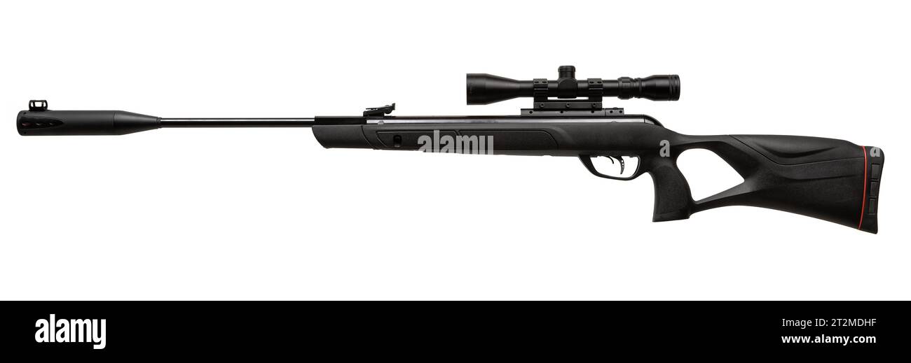 A modern air rifle with a futuristic design. Air gun with optical sight ...