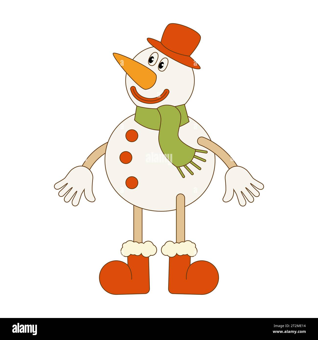Christmas illustration of a snowman in retro groovy style. Cartoon ...