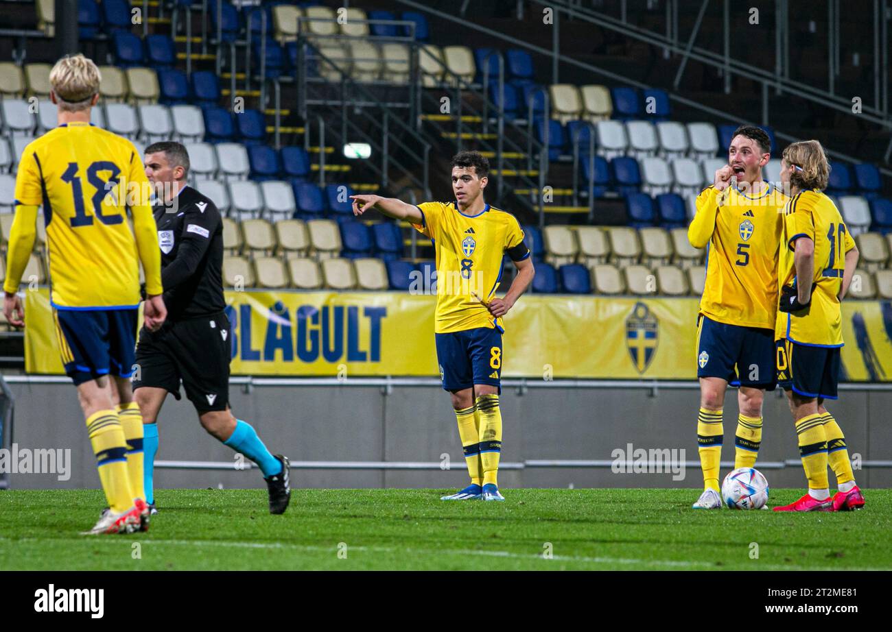 Falkenberg, Sweden. 13th, October 2023. Yasin Ayari (8) of Sweden seen ...
