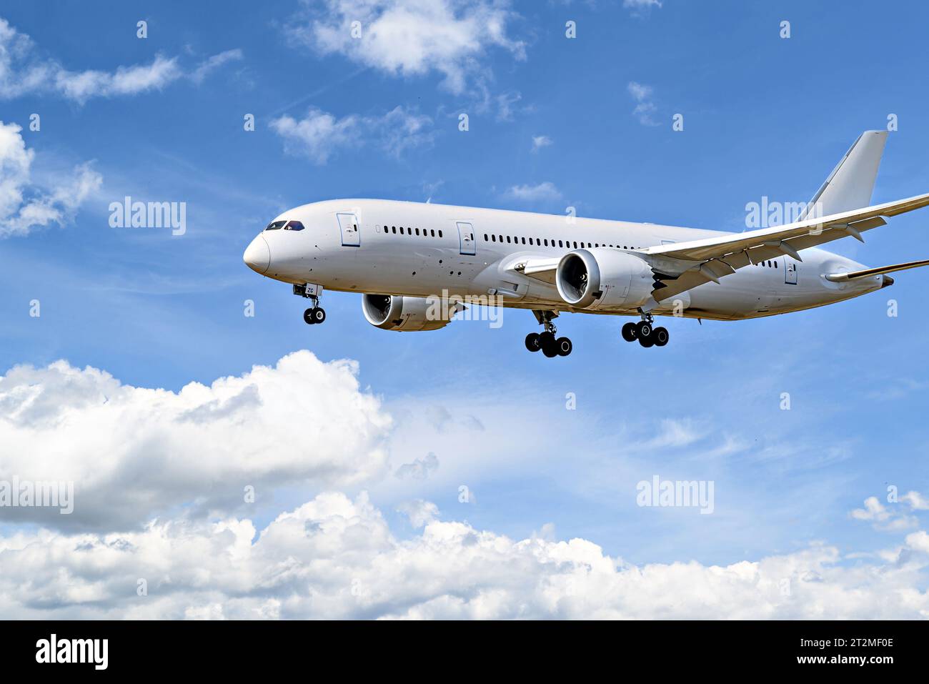 Boeing 787-8 Dreamliner passenger plane landing at the airport, under a ...
