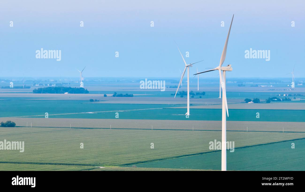 Aerial wind turbines standing sunset hi-res stock photography and ...