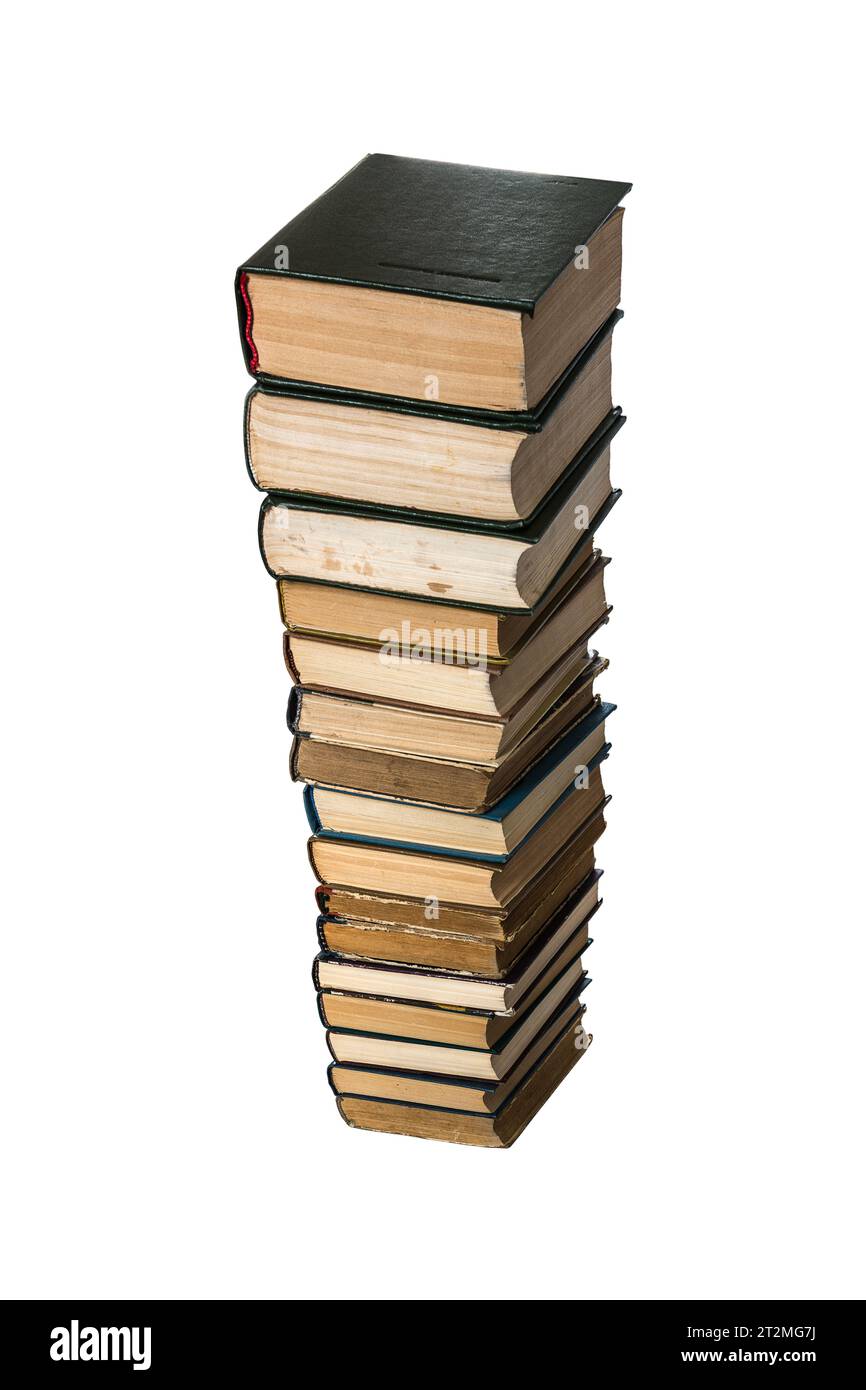High old vintage book stack isolated on white background. Love read concept. Knowledge symbol ...