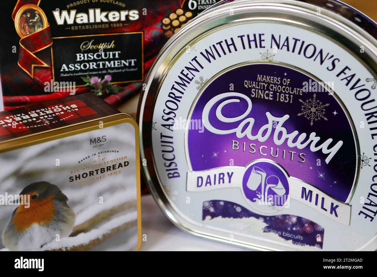 Festive boxes and tins of biscuits and shortbread Stock Photo - Alamy