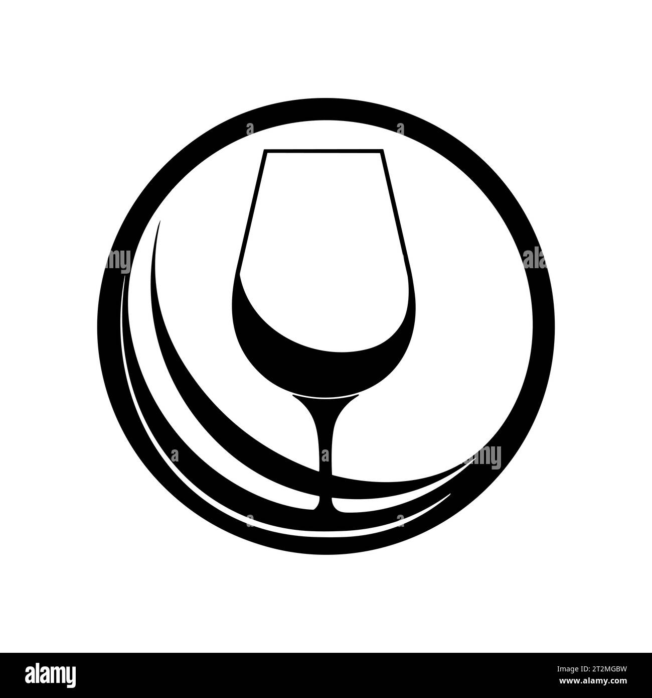 Wine glass logo icon. Black silhouette of a wine glass in a circle ...