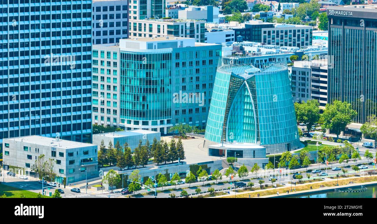 The Cathedral of Christ the Light aerial of Oakland City buildings ...