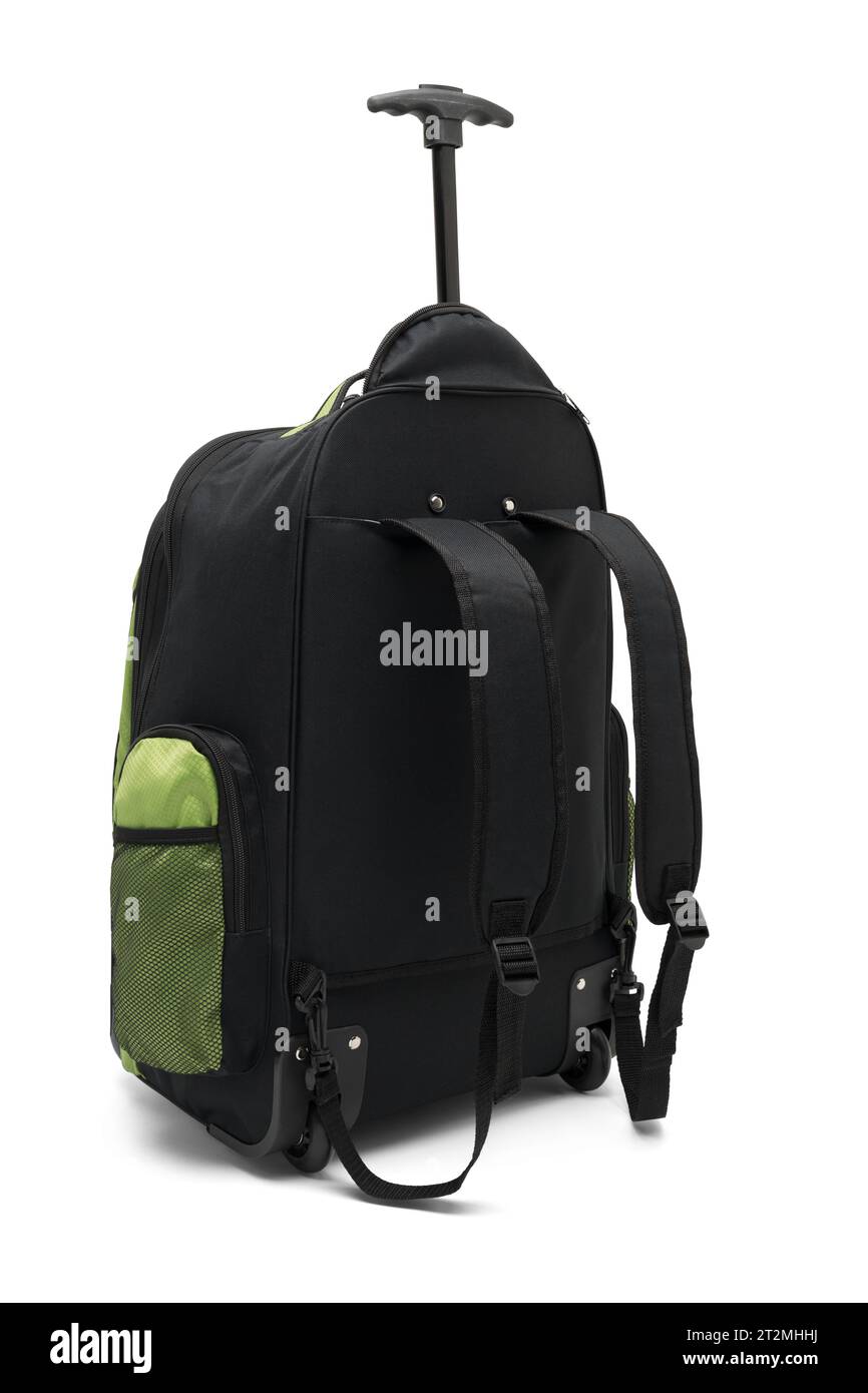 rolling green backpack isolated on white background. travel daypack ...