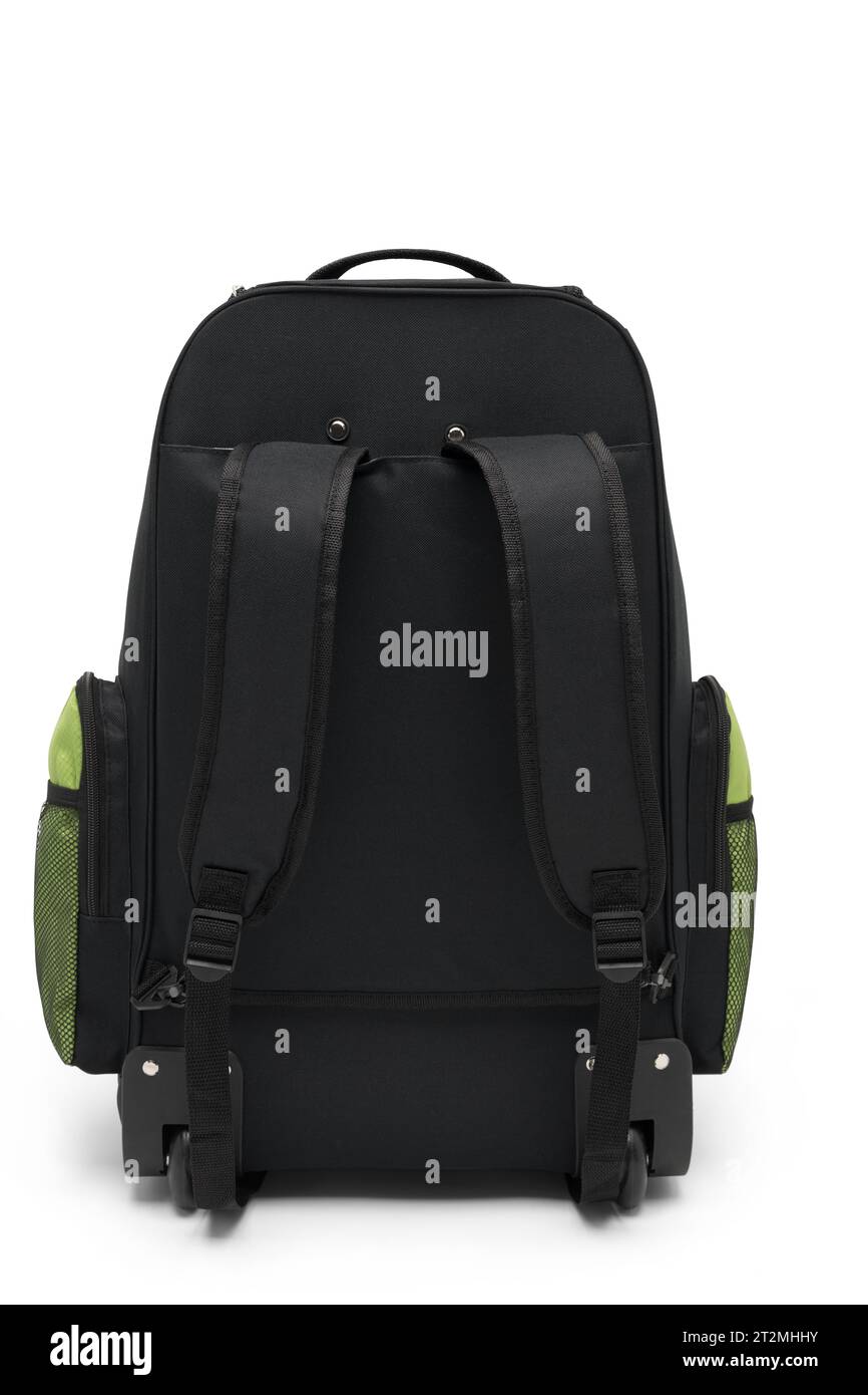 rolling green backpack isolated on white background. travel daypack ...