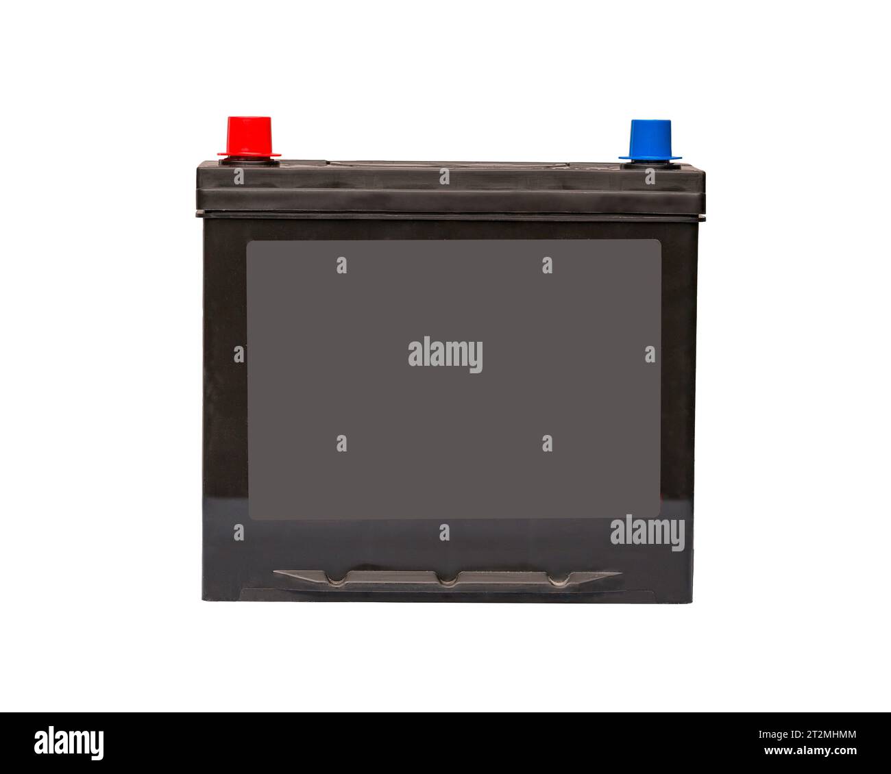 black car battery closeup on a white background, front view Stock Photo ...