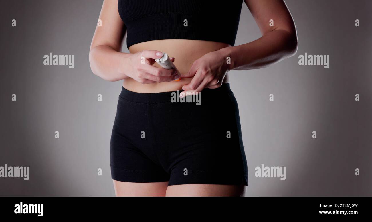 Epinephrine Shot Syringe. Woman Injecting Anaphylactic Shock Hormone ...