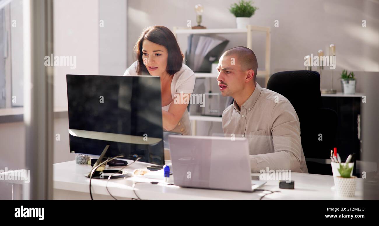Business People Training On Computer. Young Woman In Office Stock Photo ...