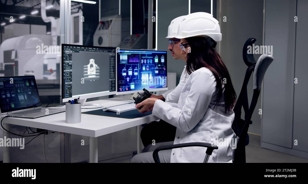 Engineer Doing 3D CAD Model Design On Computer At Factory Stock Photo - Alamy