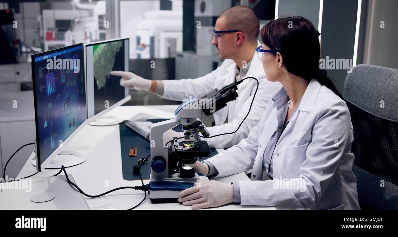 Electronic Lab Factory Worker And Semiconductor Engineer Testing Device ...