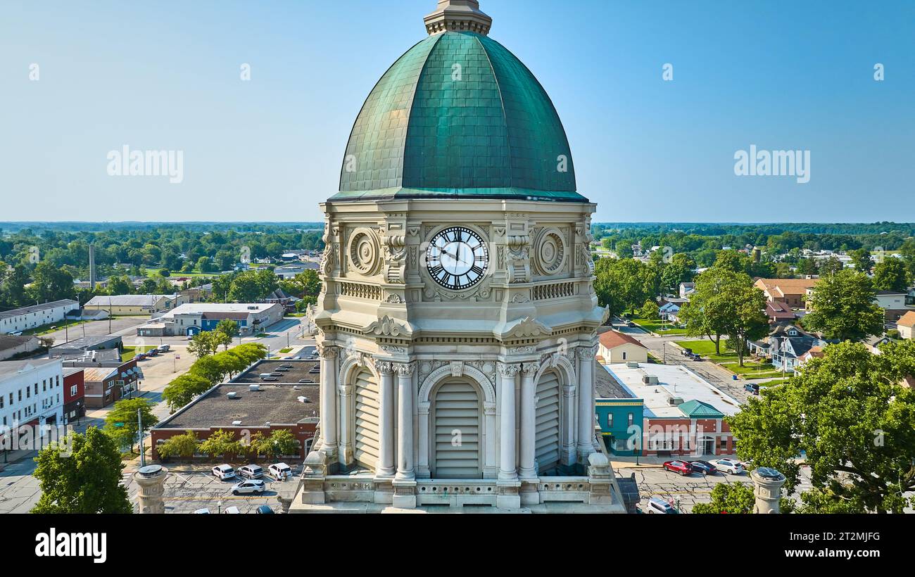 Close up aerial of clock on Columbia City courthouse Stock Photo - Alamy
