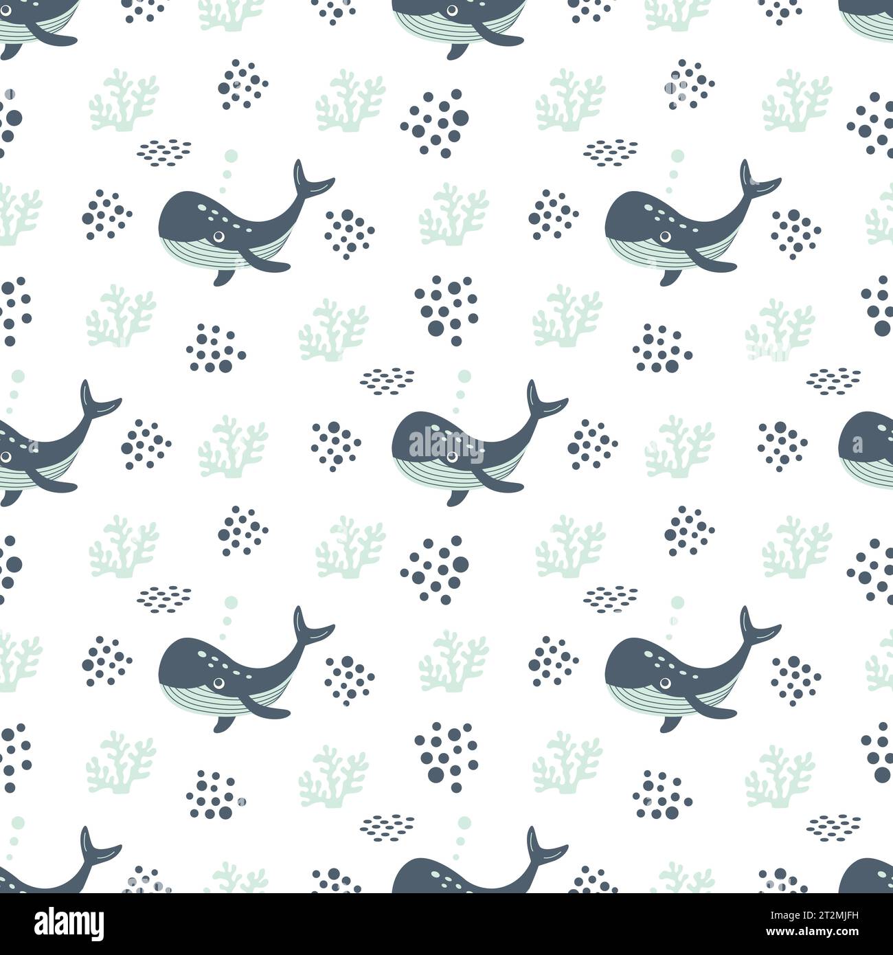 Seamless pattern with sea animals. Blue whale in the ocean among sea ...