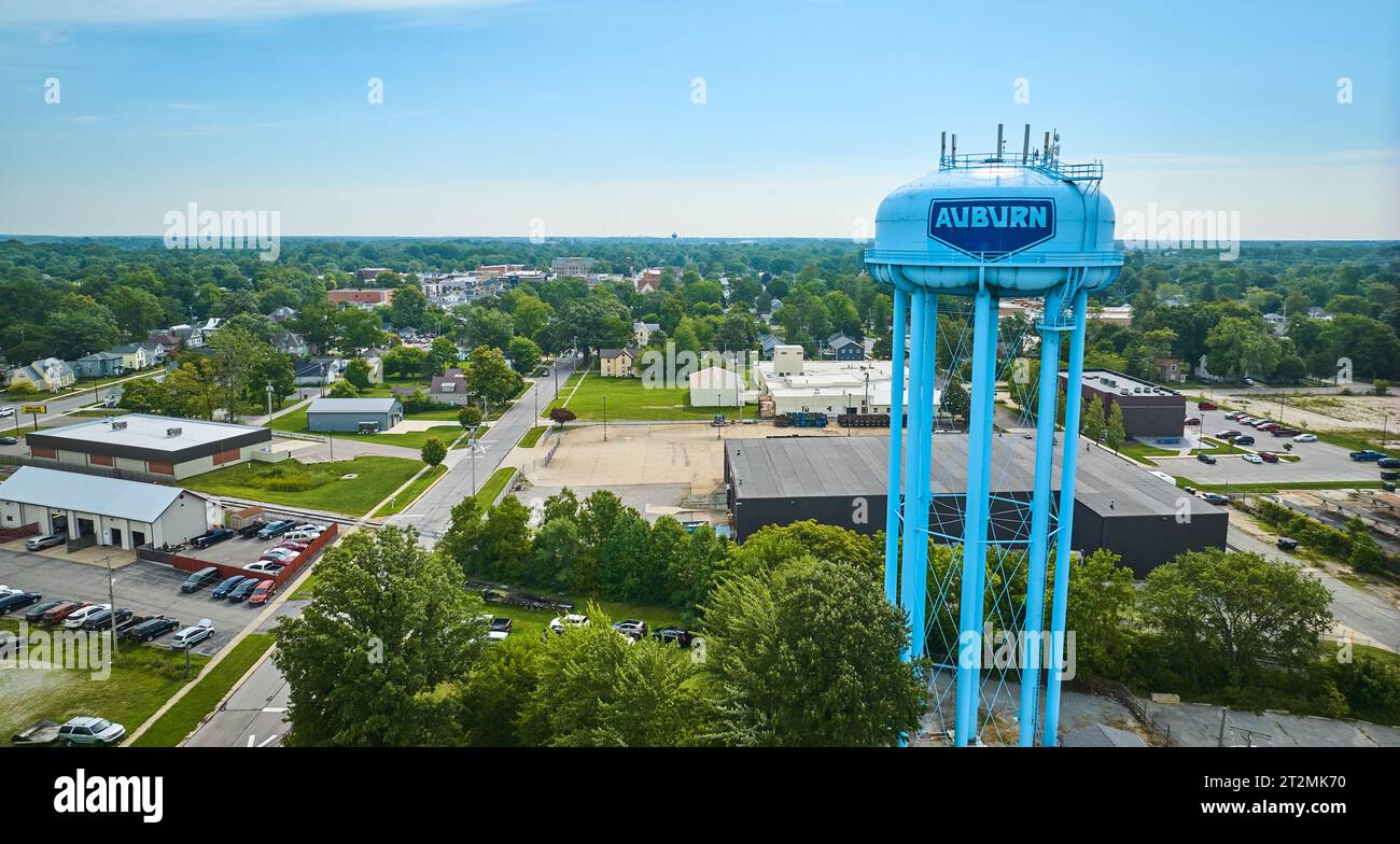 Aerial view of Auburn water tower with distant water tower in ...