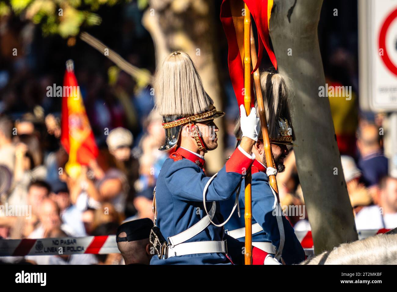 Madrid, Spain - October 12, 2023: Cavalrymen in historical uniforms ...