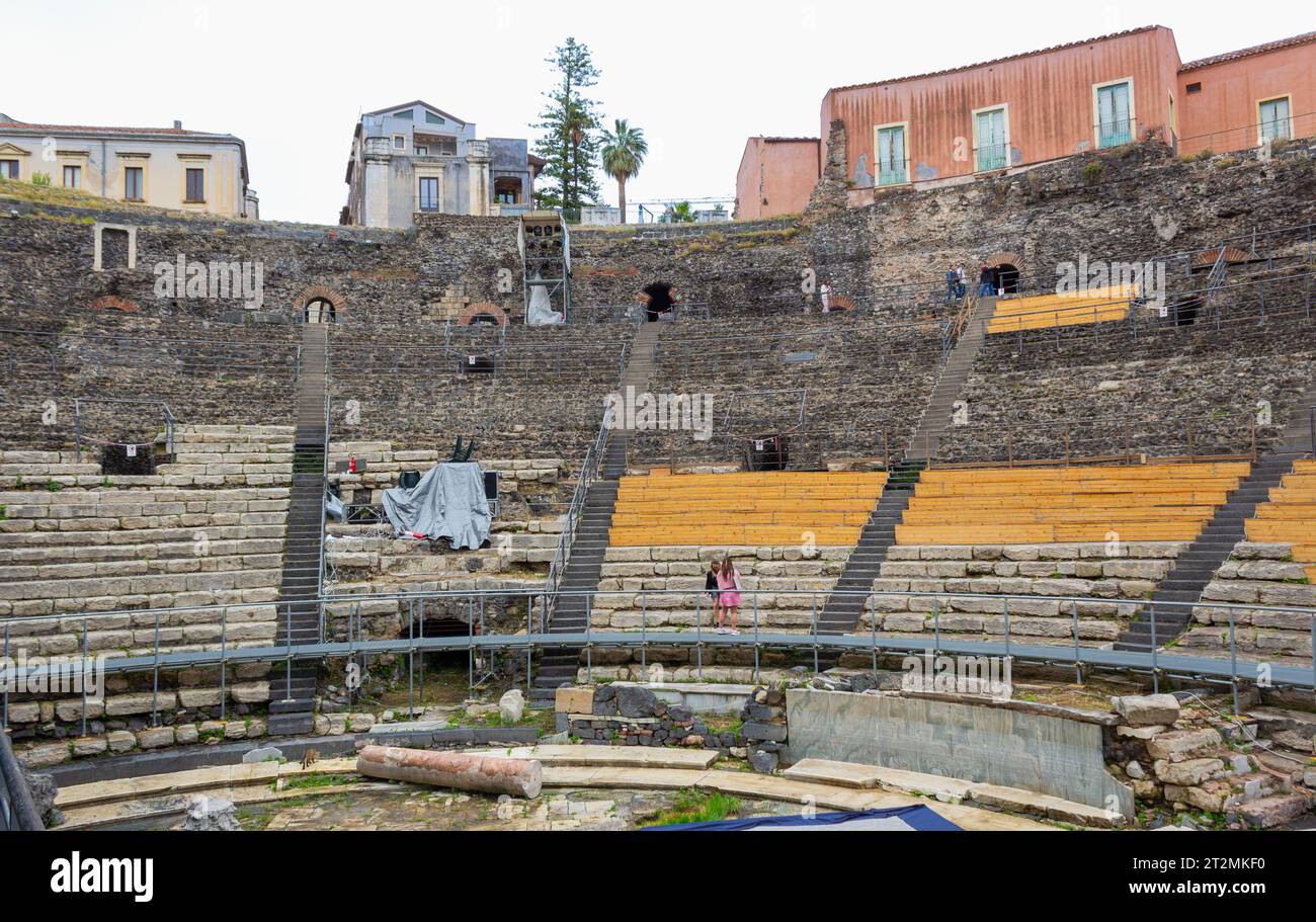 Catania, Sicily, Italy. The ancient Greek-Roman theatre. Catania is a ...