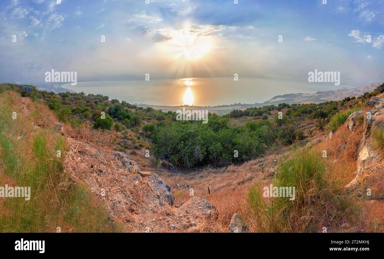 The Sea of Galilee from Golan Heights, Israel sunset view from the ...