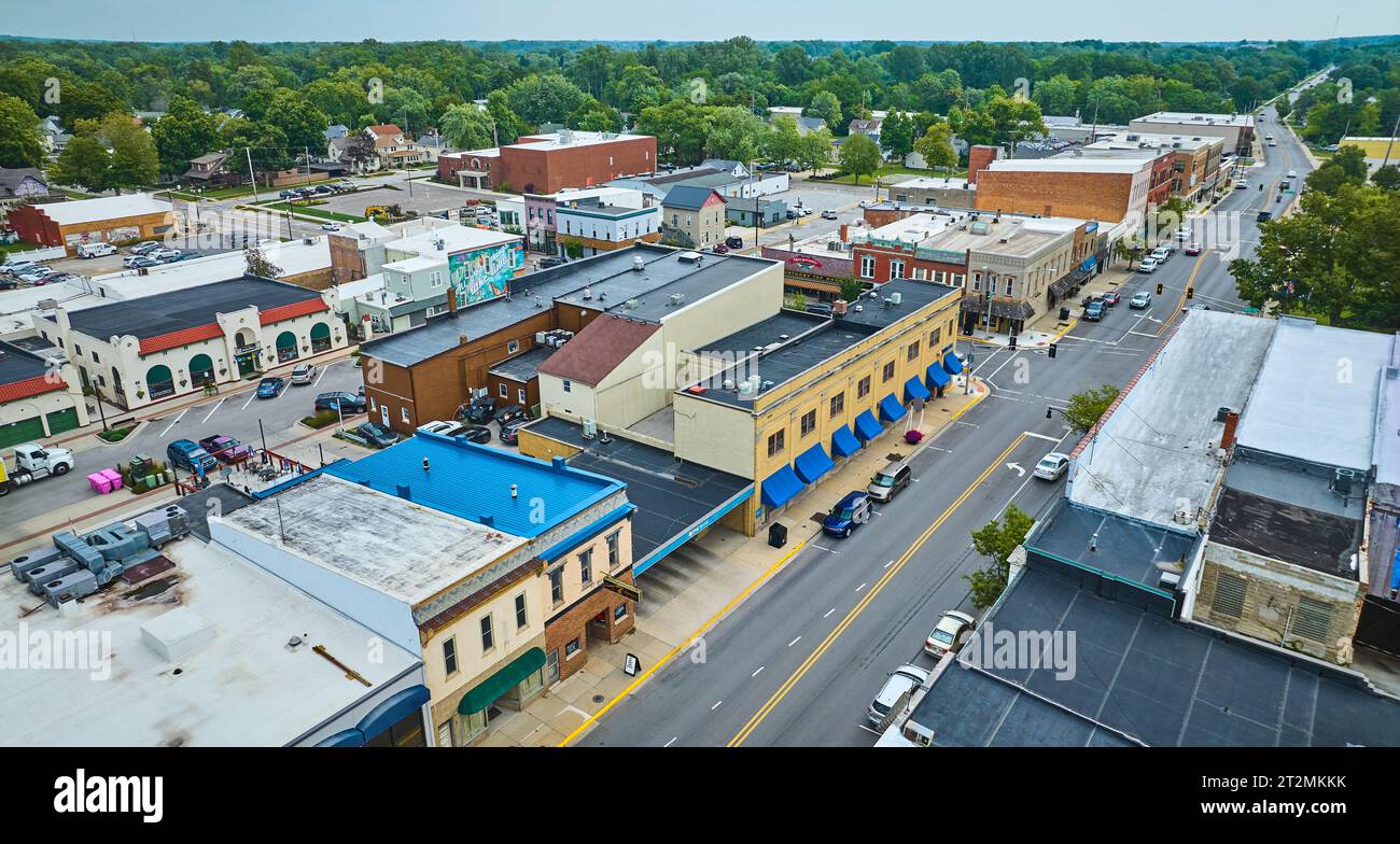 Aerial over buildings around W Seventh St Stock Photo - Alamy