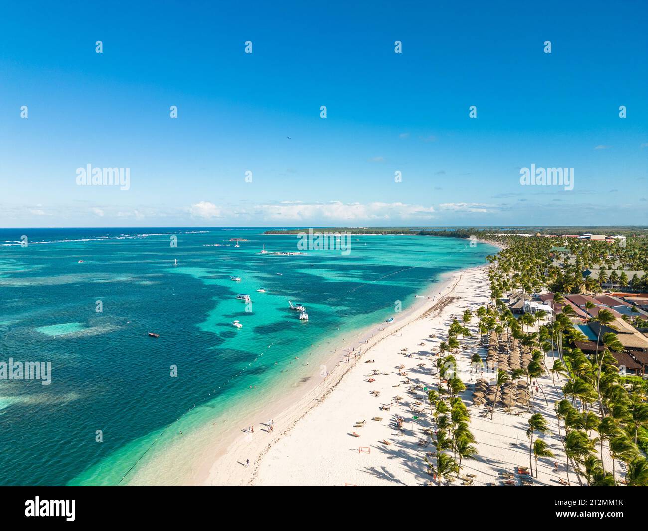 Aerial view of the Bavaro beach and turquoise water of the Caribbean ...