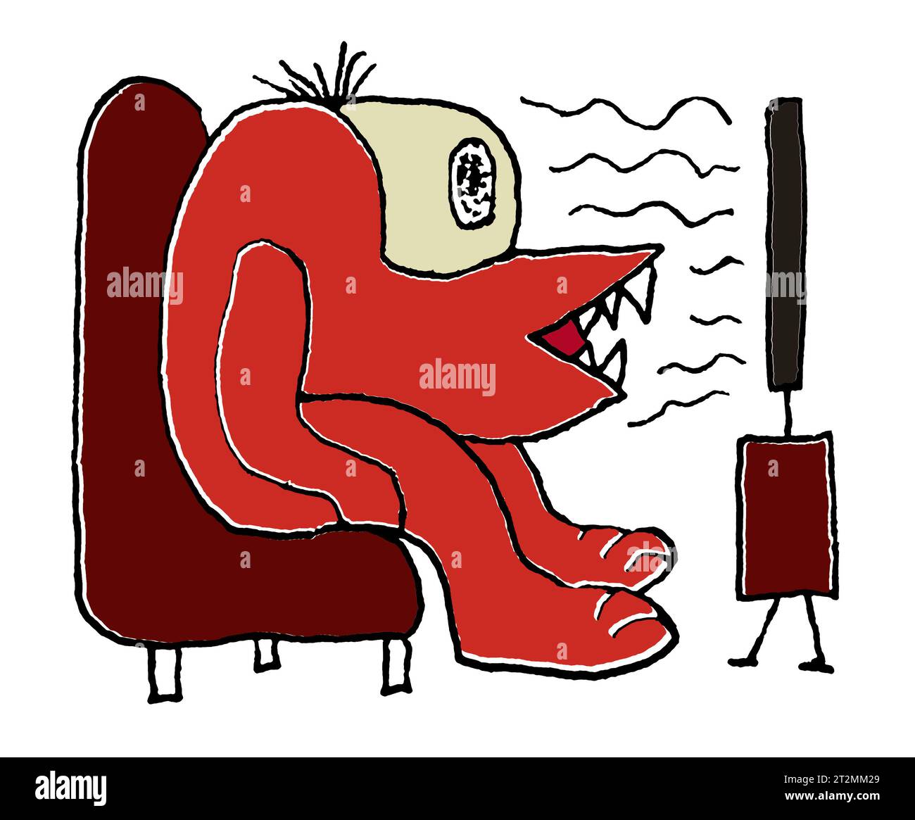 Monster watching tv on sofa funny series addiction concept sketchy ...