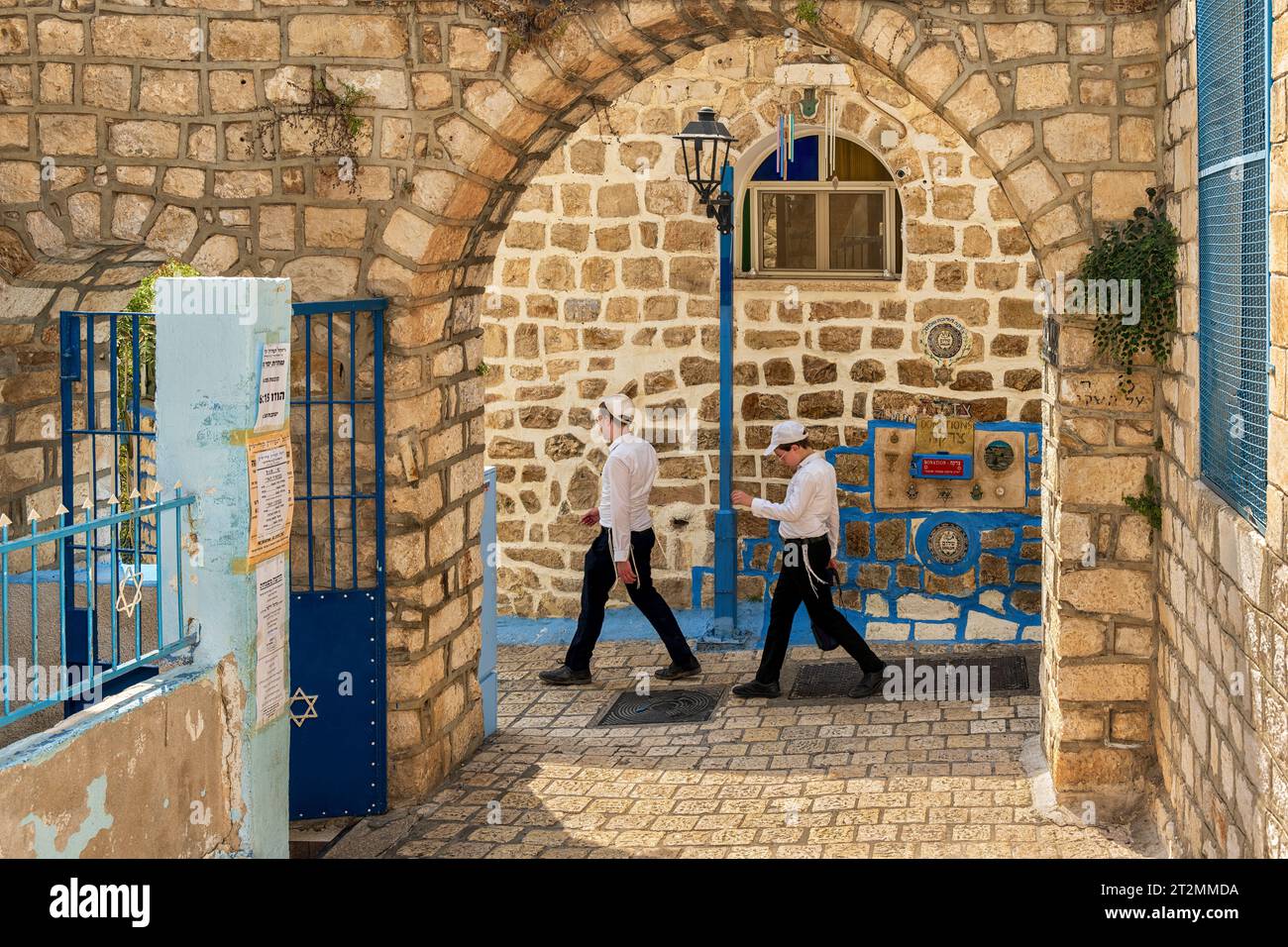 Safed, Israel - August 14, 2023: Two young Jewish orthodox boys walking ...