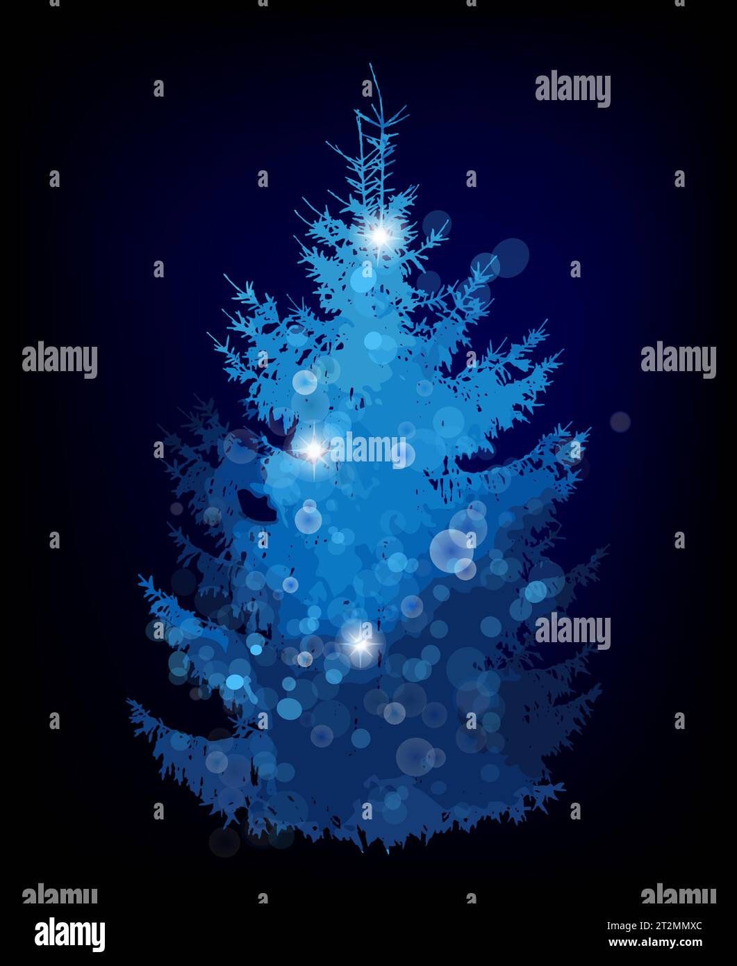 Christmas card with Magic Tree blue color. hand drawing. Not AI ...