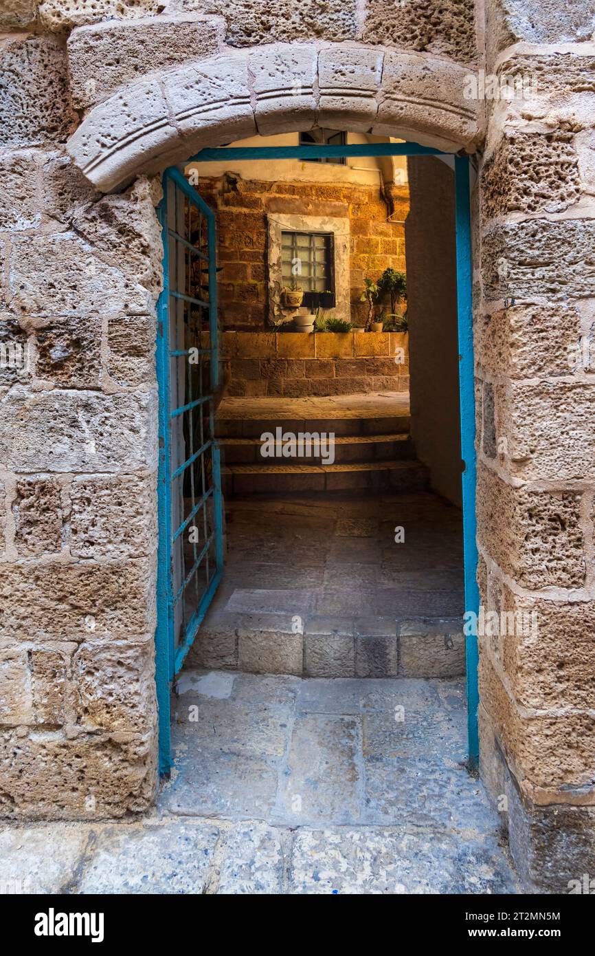 Blue Gate Arched Doorway in Old Jaffa, Israel Stock Photo - Alamy