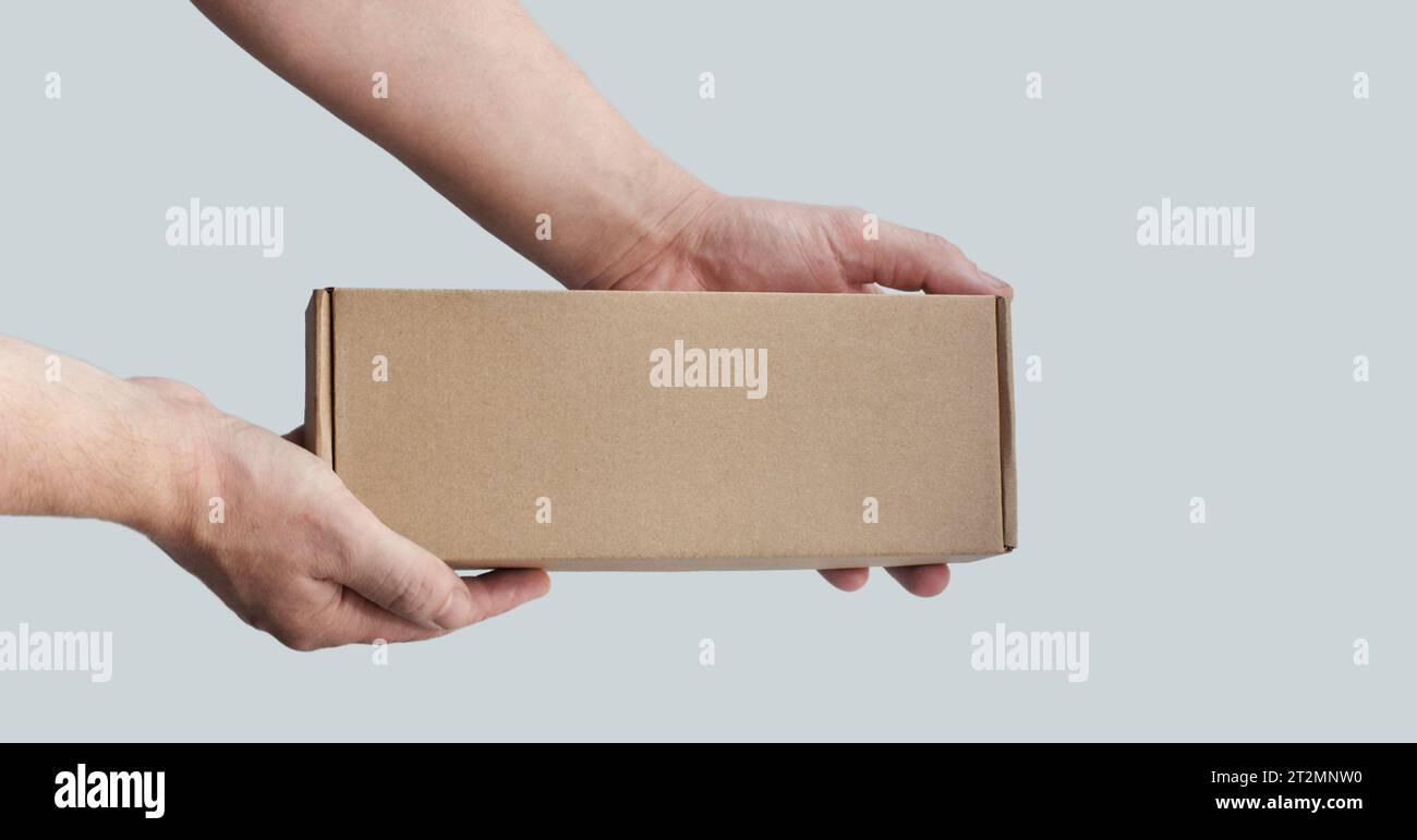 Rectangular cardboard parcel box on a light background. No people, no ...