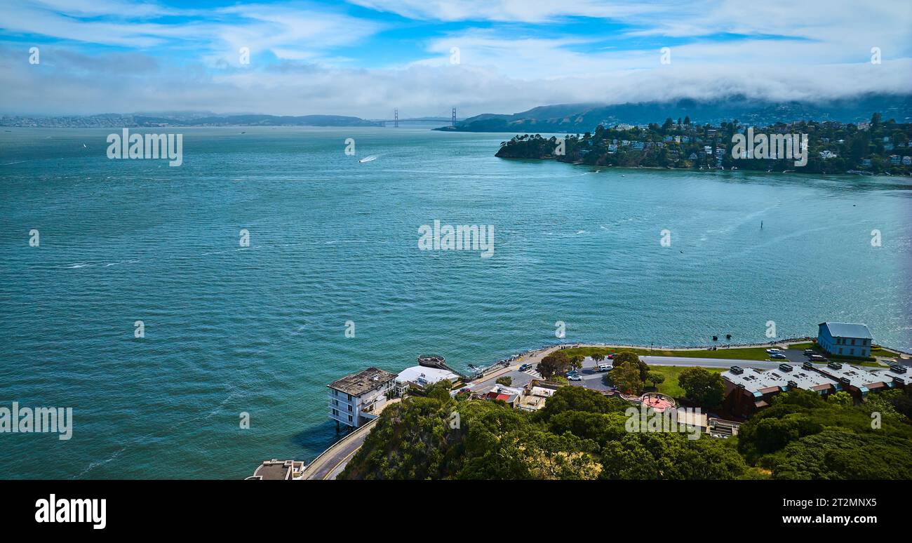 Aerial Tiburon waterfront properties overlooking San Francisco Bay with ...