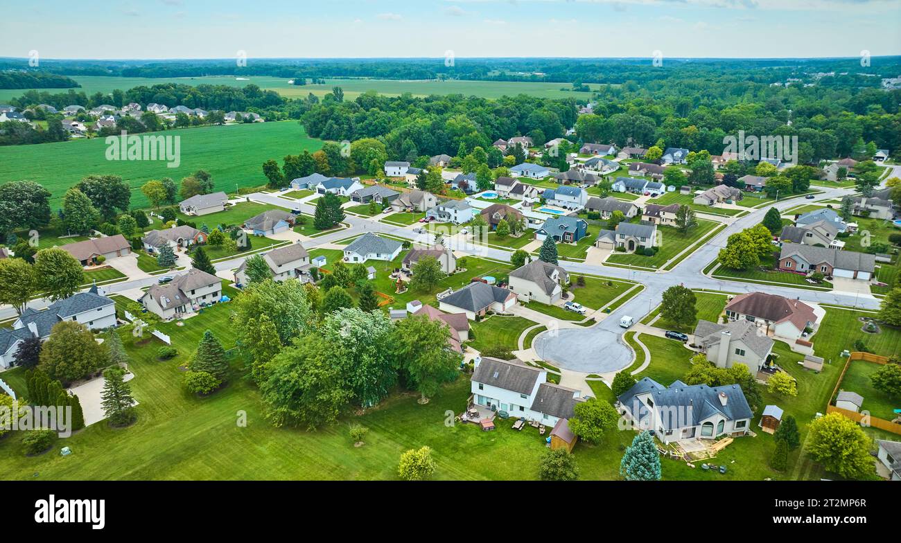 Rural neighborhood with farmland between neighborhoods aerial Stock ...