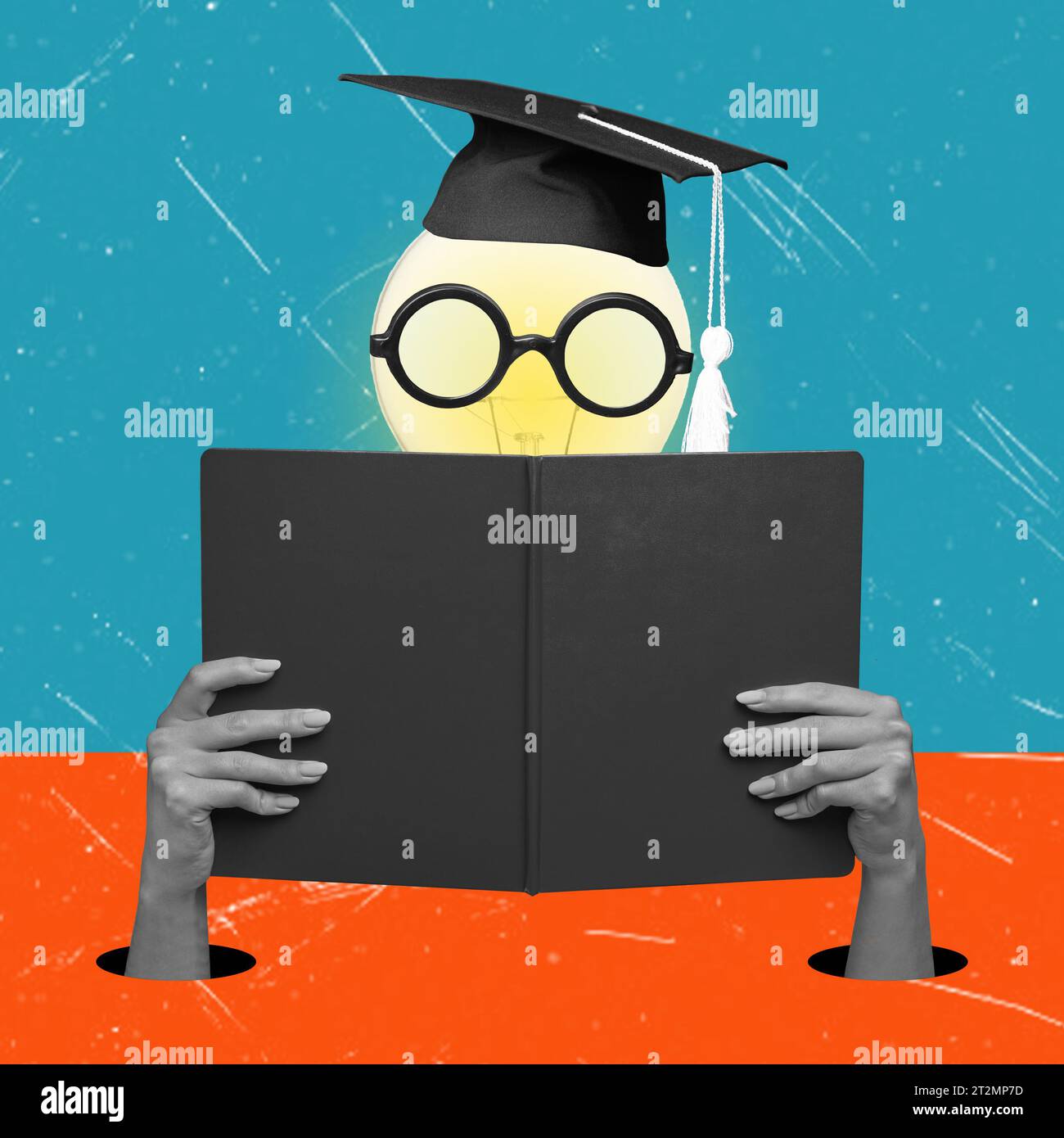 The human desire for knowledge. Hands holding open book. Modern art ...