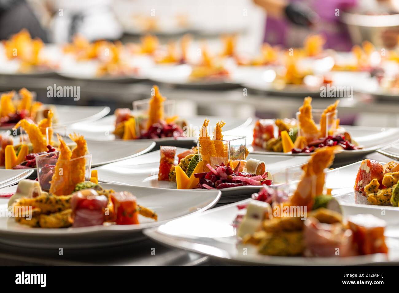 Food buffet in luxury restaurant, lot of appetizer plates Stock Photo ...