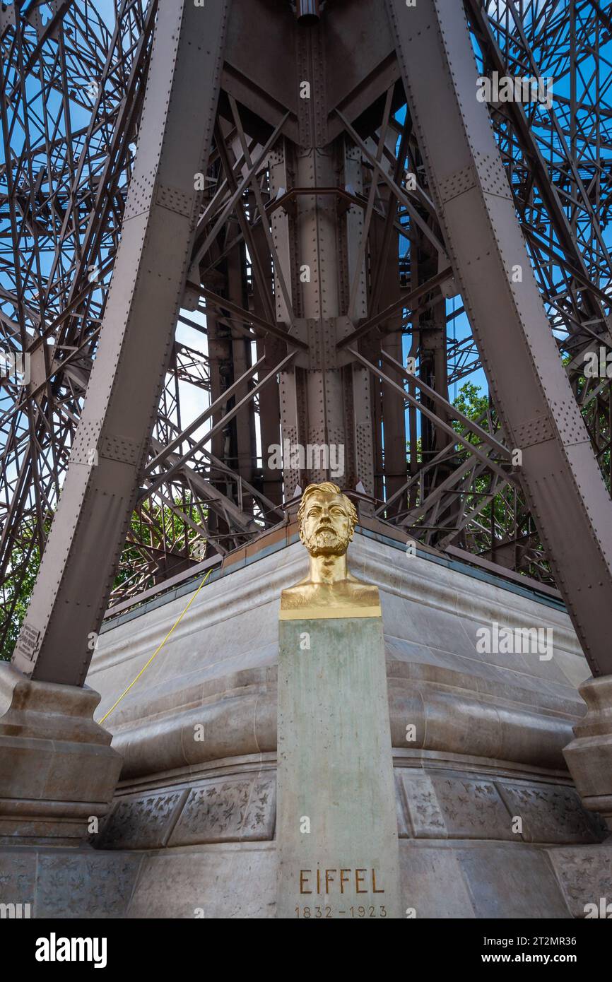 Paris, France, 07 July 2009 - The bust of Gustave Eiffel, architect of Eiffel tower under the ...