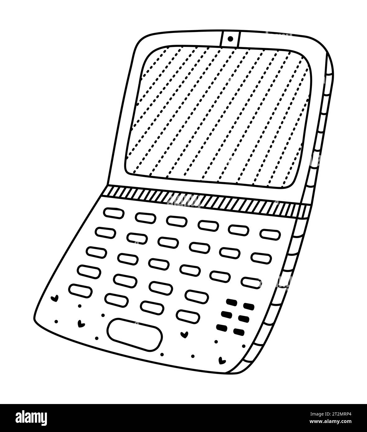 Black line laptop doodle, cute vector illustration of personal pc with ...