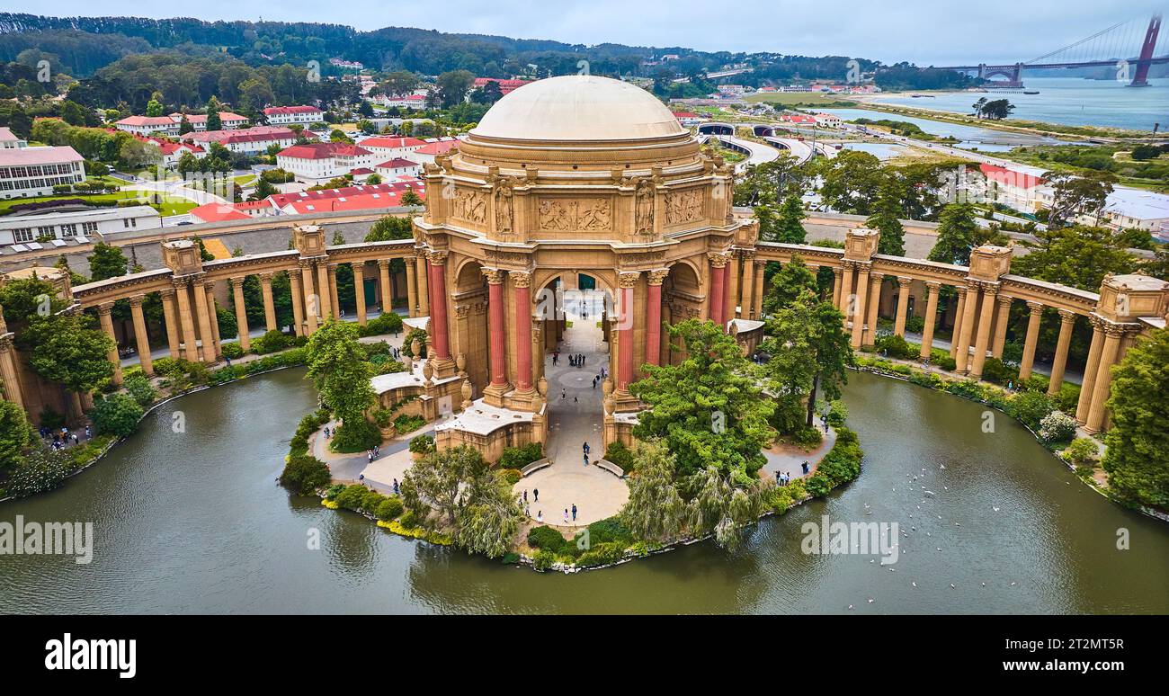 Lagoon around Palace of Fine Arts open air rotunda and colonnade aerial ...