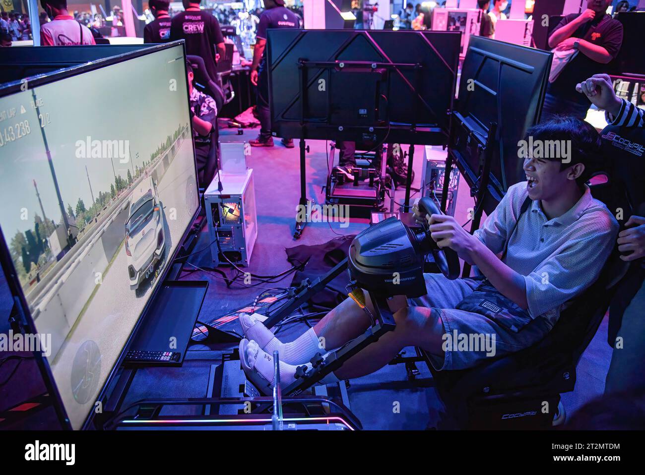 Bangkok, Thailand. 20th Oct, 2023. A visitor seen playing a "Forza ...