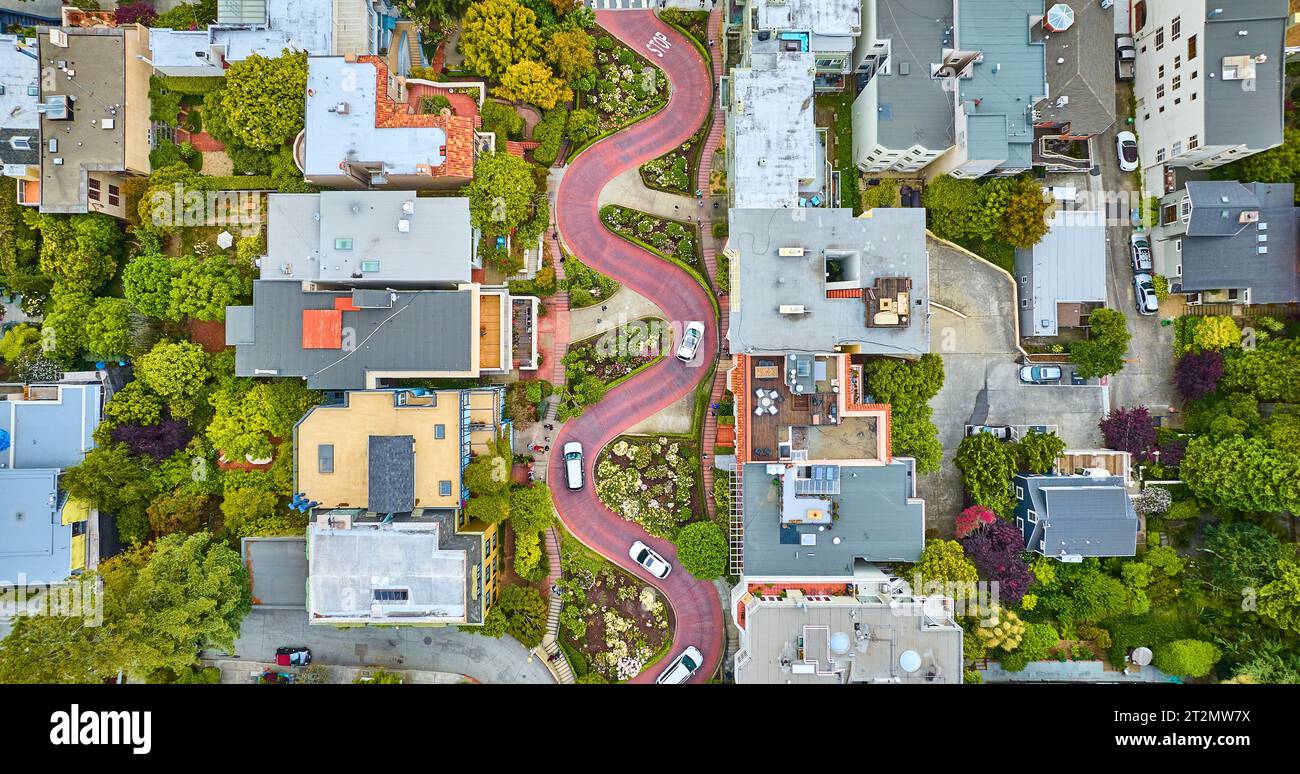 Straight down aerial Lombard Street with road running vertically Stock ...