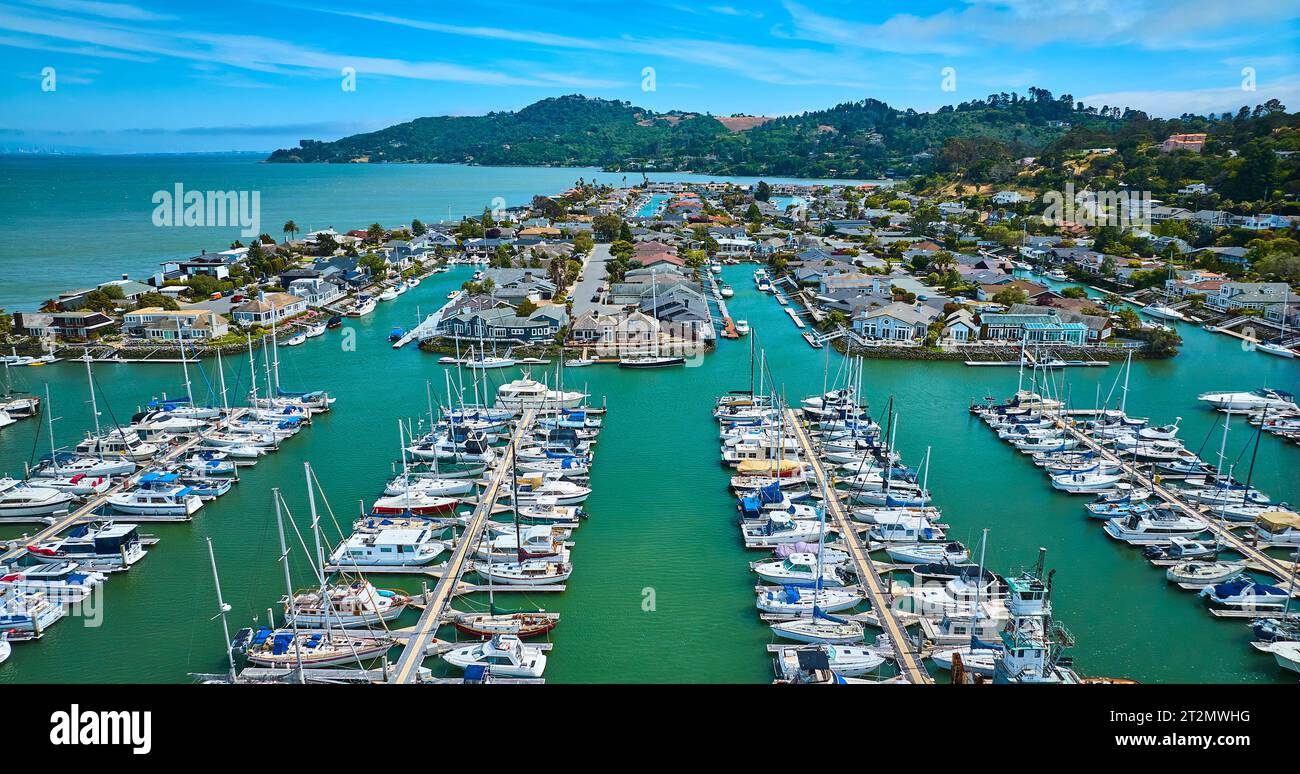 Tiburon Yacht Club boats aerial overlooking waterfront houses in ...